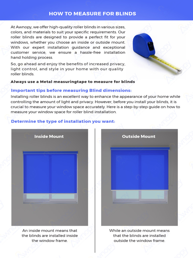 Accurate Measuring Guide for Roller Blinds | PDF | Length | Window