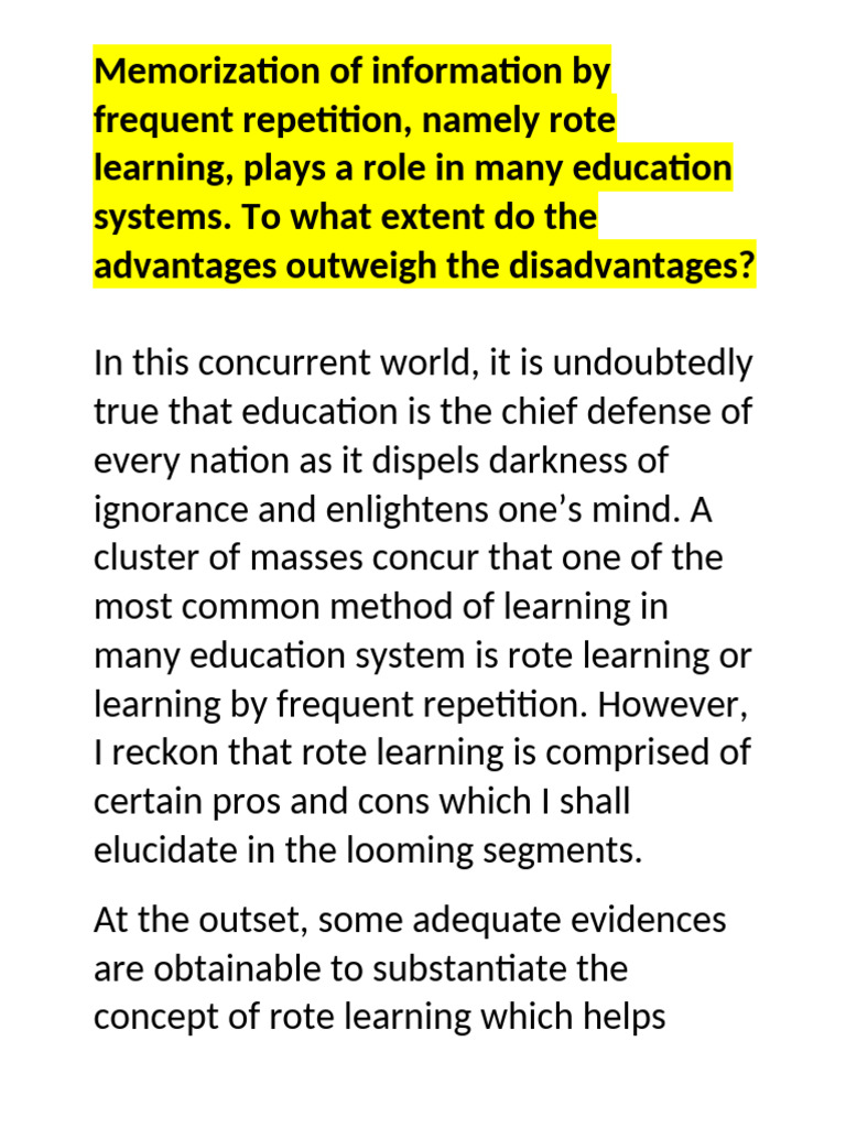 Rote Learning: Pros and Cons Explained | PDF | Learning | Knowledge