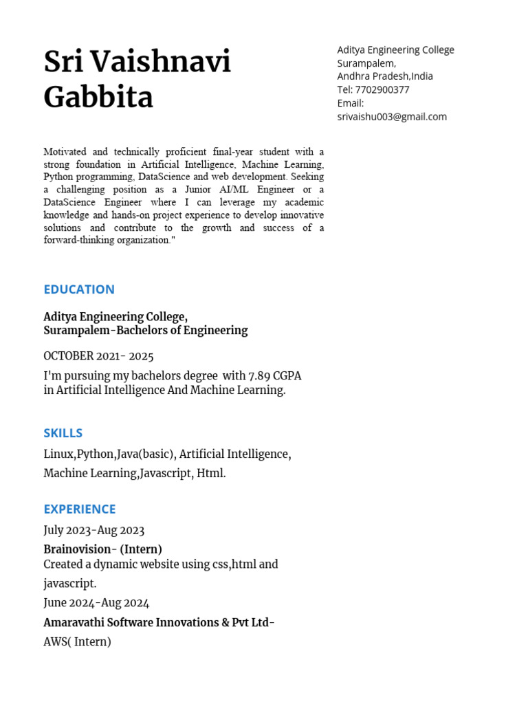 RESUME(VAISHNAVI) | PDF