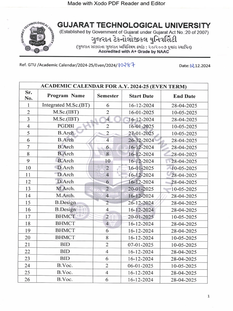 Academic Calender a.Y.2024-25(Even Term) (1)_551315 | PDF