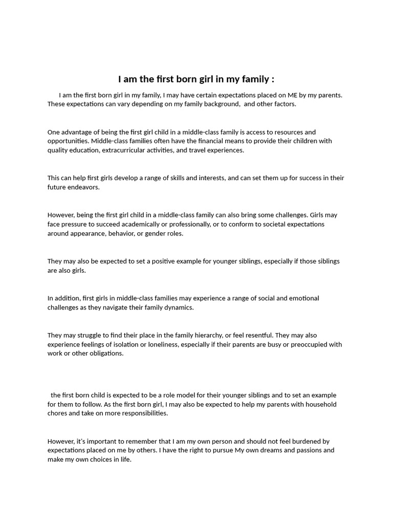 I Am The First Born Girl in My Family Word | PDF | Sibling ...