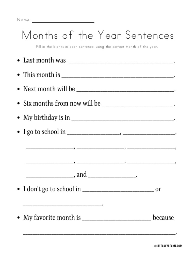 Fill-in-the-Blank Month Sentences | PDF