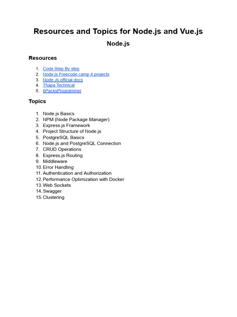 Resources For NodeJs and VueJs | PDF