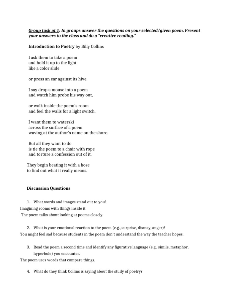 Poetry Group Activity | PDF