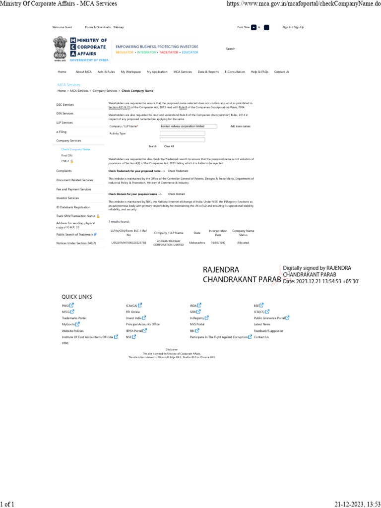 Check Company Name - MCA Services | PDF | Trademark | Business