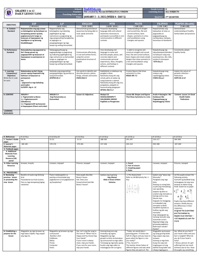 DLL - All Subjects 2 - Q3 - W4 - D1 | PDF