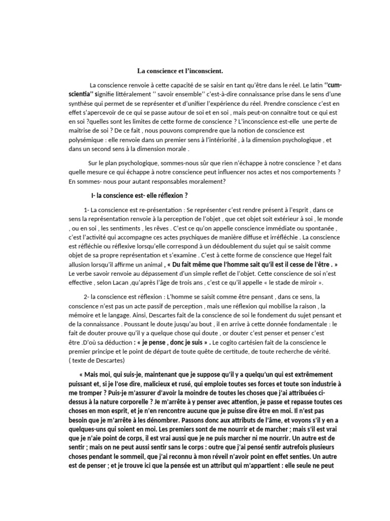 Conscience et Inconscient en Philosophie | PDF | Conscience | Psychanalyse