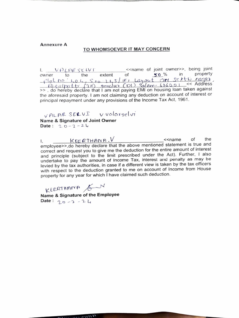 Declaration For Home Loan | PDF
