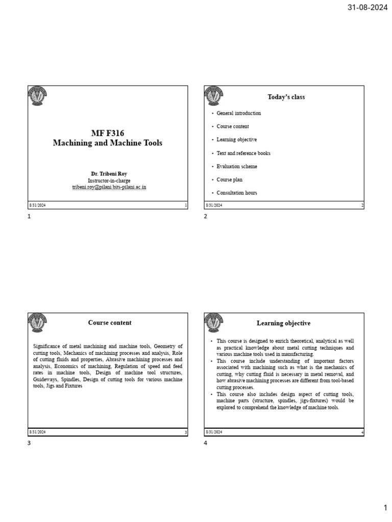 MF F316-Lecture Slides_1 | PDF | Machining | Drilling