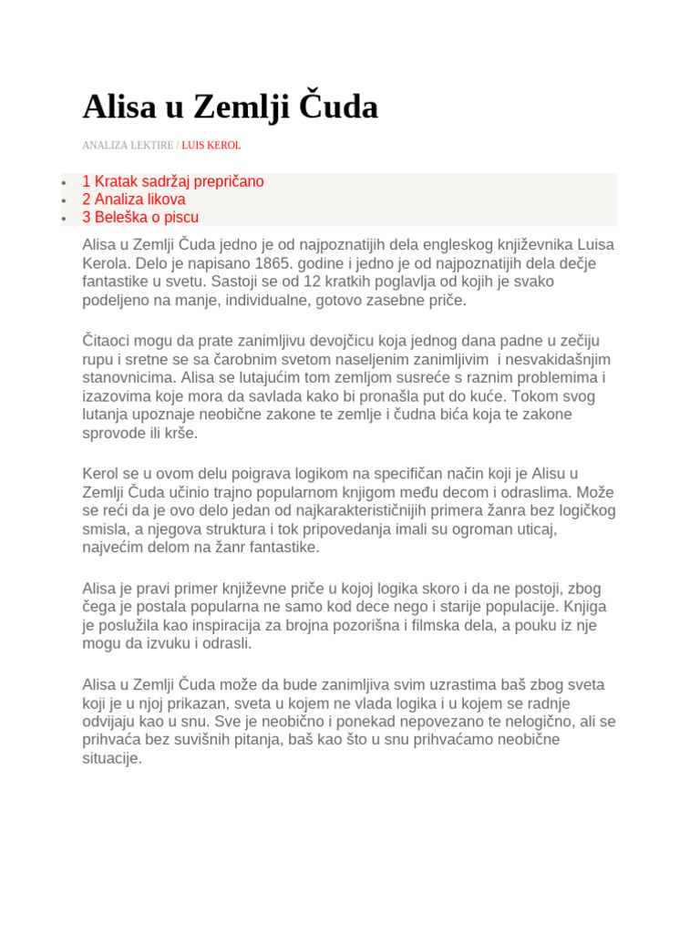 Alisa U Zemlji Cuda | PDF