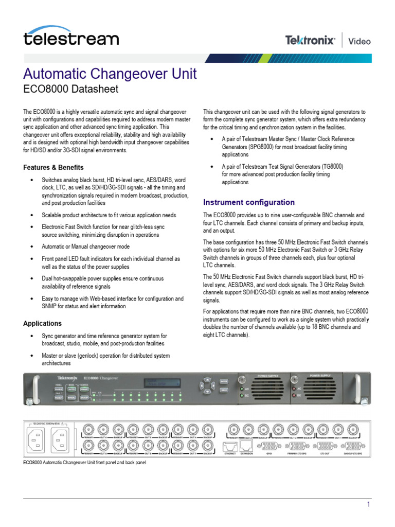 ECO8000 Automatic Changeover Unit | PDF | Relay | Power Supply