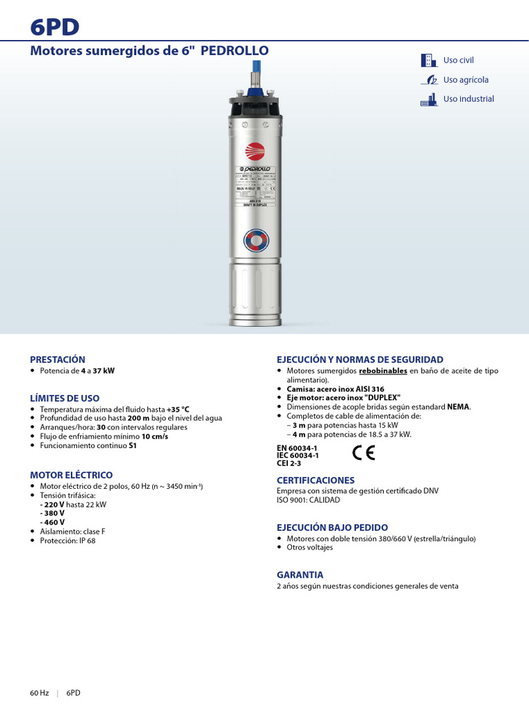 Motores Sumergidos 6PD 60 Hz | PDF | Ciencia de los Materiales | Ingeniería de Edificación