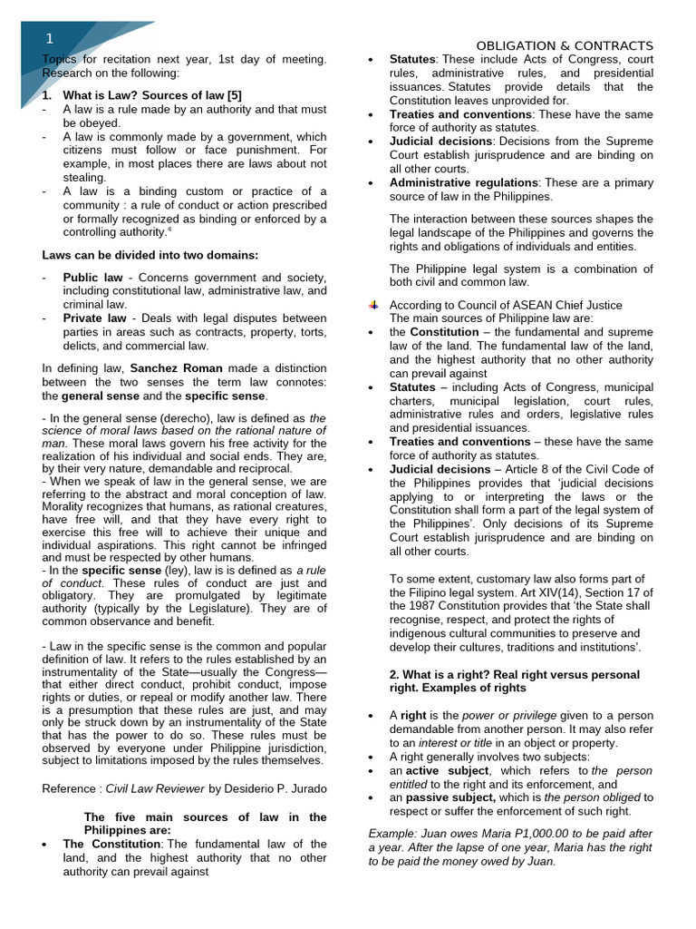 Obl Con | PDF | Sources Of Law | Constitution