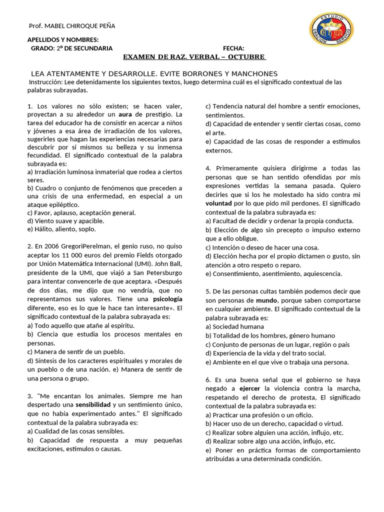 Raz Verbal 2º Final | PDF | Moralidad