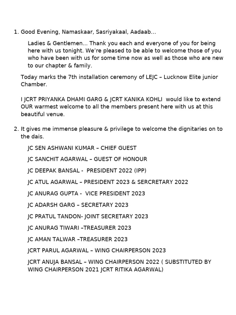 SCRIPT - Installation Ceremony | PDF