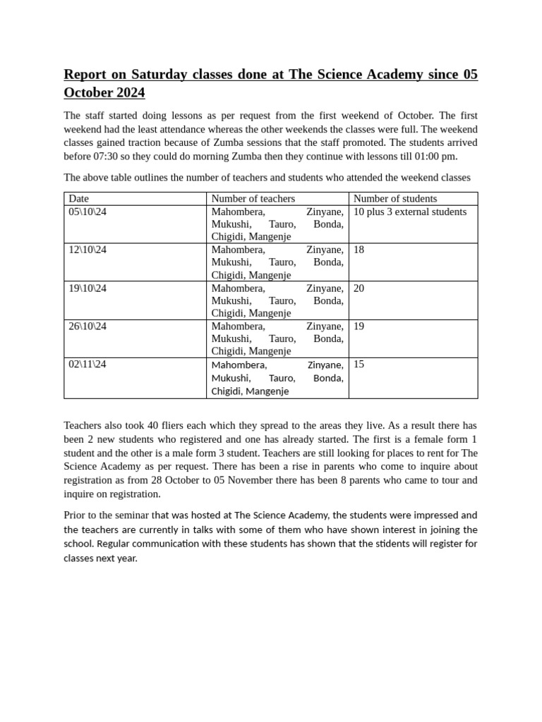 Weekend Classes | PDF