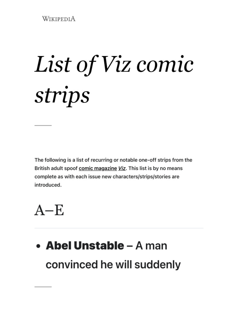 List of Viz Comic Strips - Wikipedia | PDF