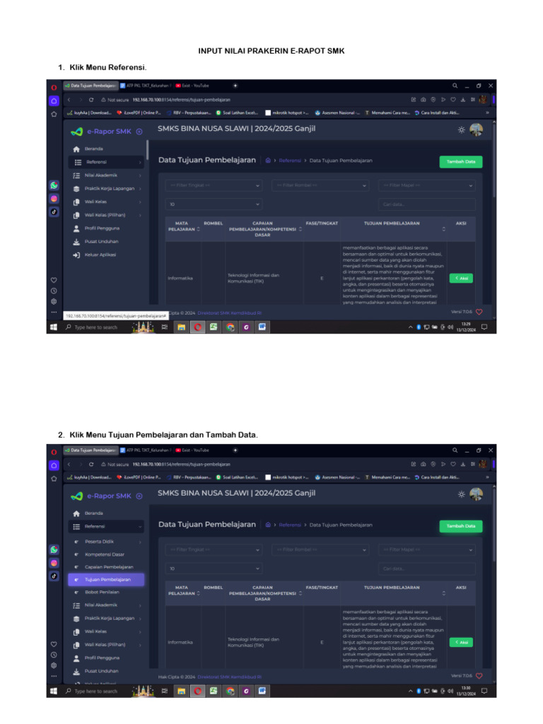 Cara Input Nilai Prakerin E-Rapot SMK | PDF