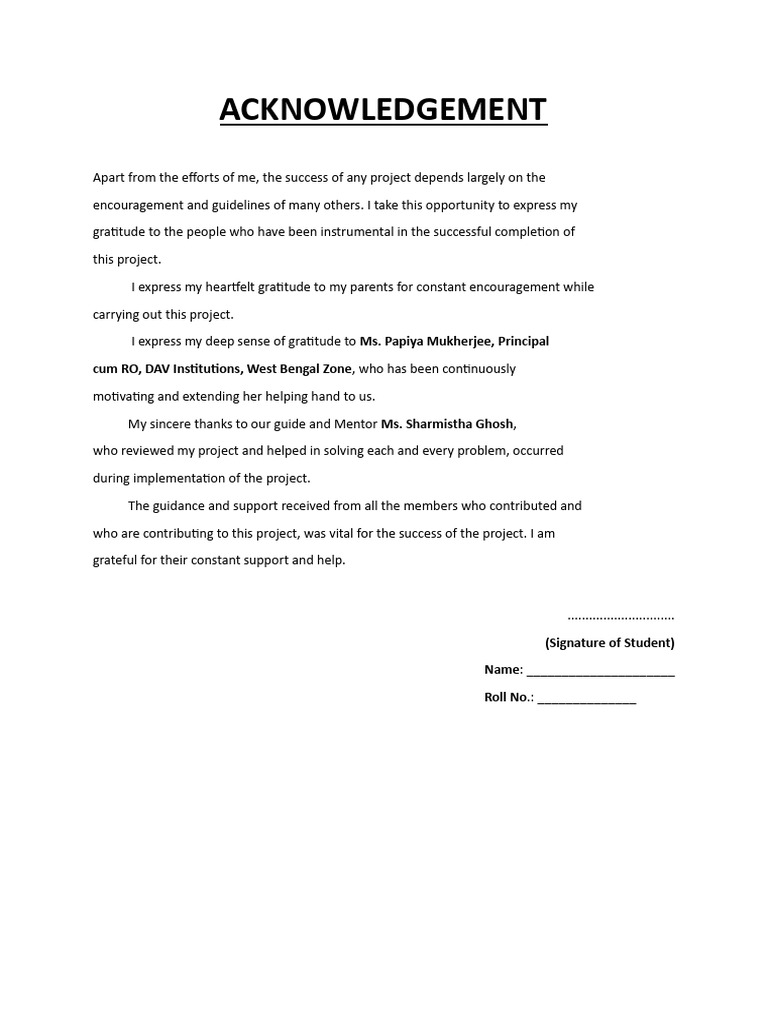 Project Acknowledgement Gratitude | PDF