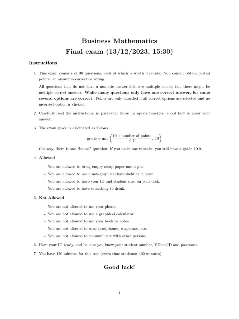 BUSM Final Exam 2023 12 13 | PDF | Multiple Choice | Applied Mathematics