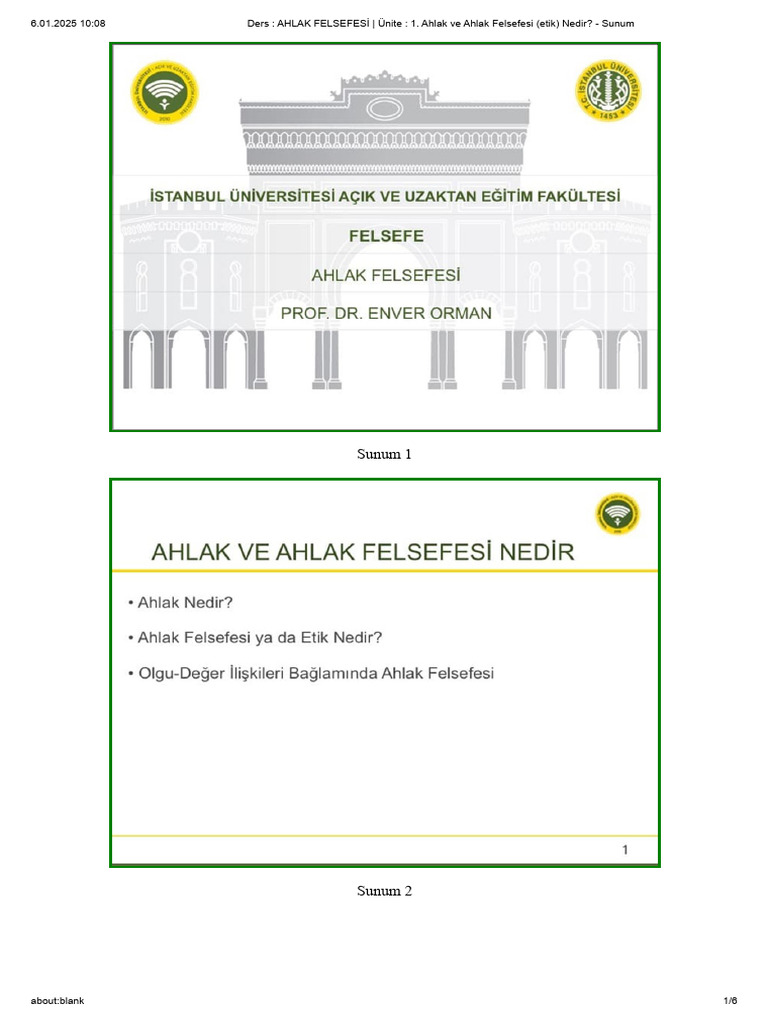 Ders - AHLAK FELSEFESİ - Ünite - 1. Ahlak Ve Ahlak Felsefesi (Etik ...