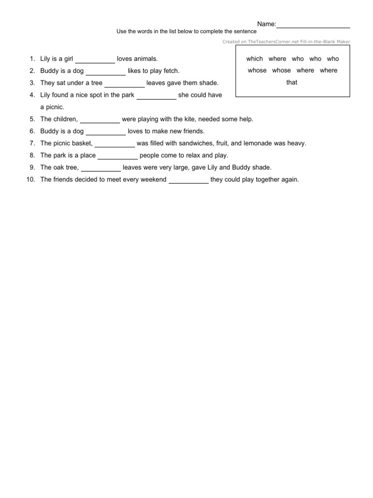 Fill-in-the-Blank Sentence Exercises | PDF
