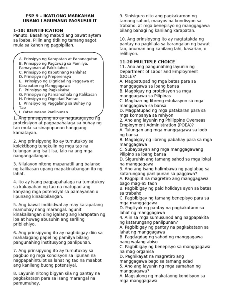Esp q3 Summative | PDF