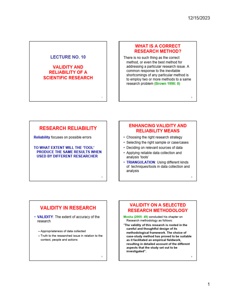 SC 312 - RESEARCH METHODOLOGY - Lecture 4B Validity and Reliability ...