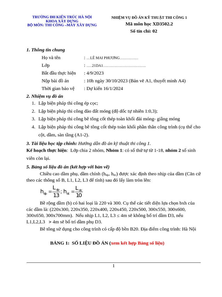 Nhiem Vu Do An KTTC1-20 | PDF