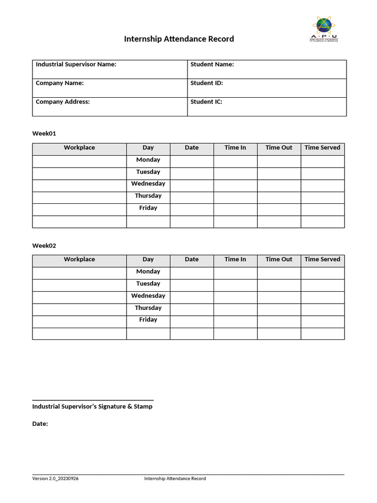 2-05 Internship Attendance Record | PDF