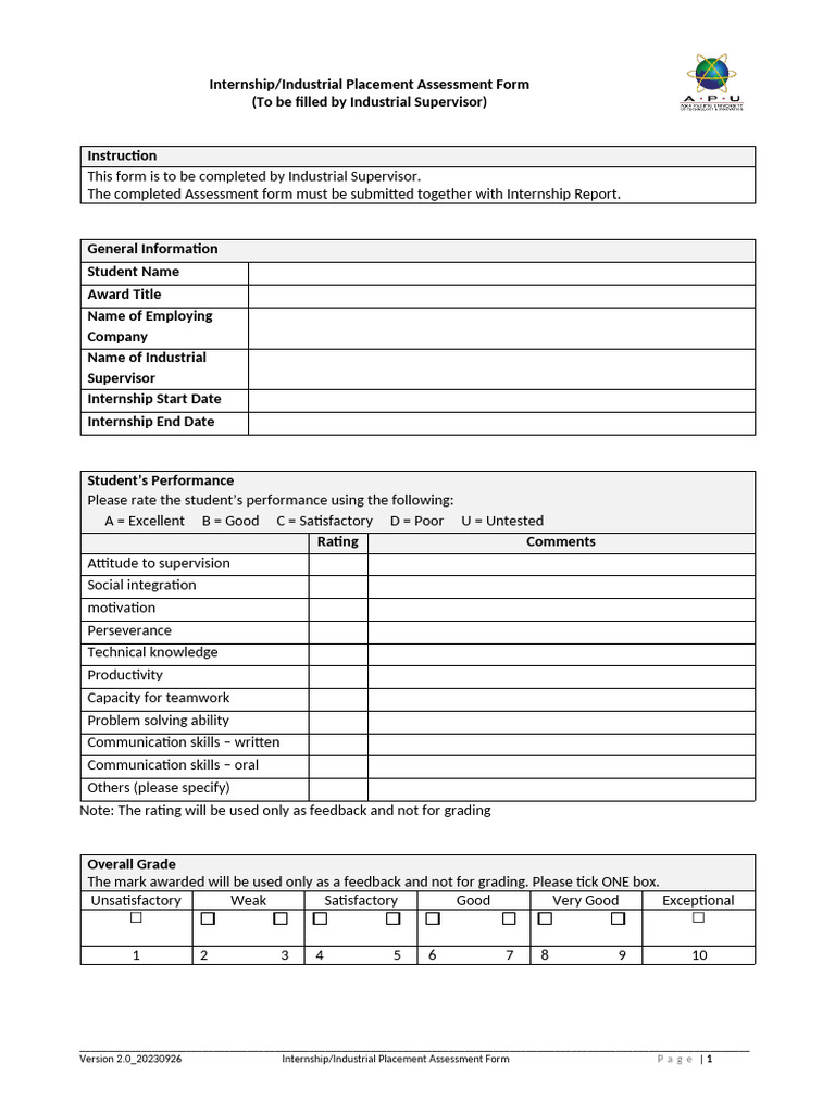 2-06 Internship Company Supervisor Assessment Form | PDF