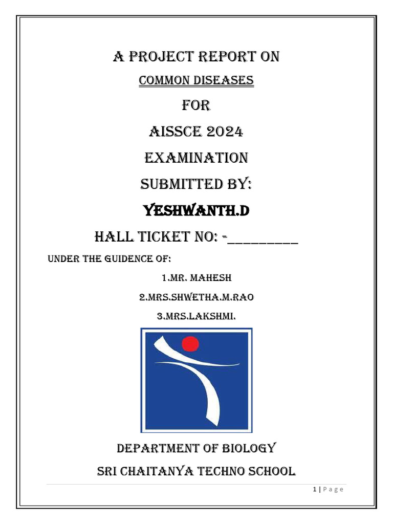 A Project Report on YESHWANTH (1) | PDF | Causes Of Death | Diseases And Disorders