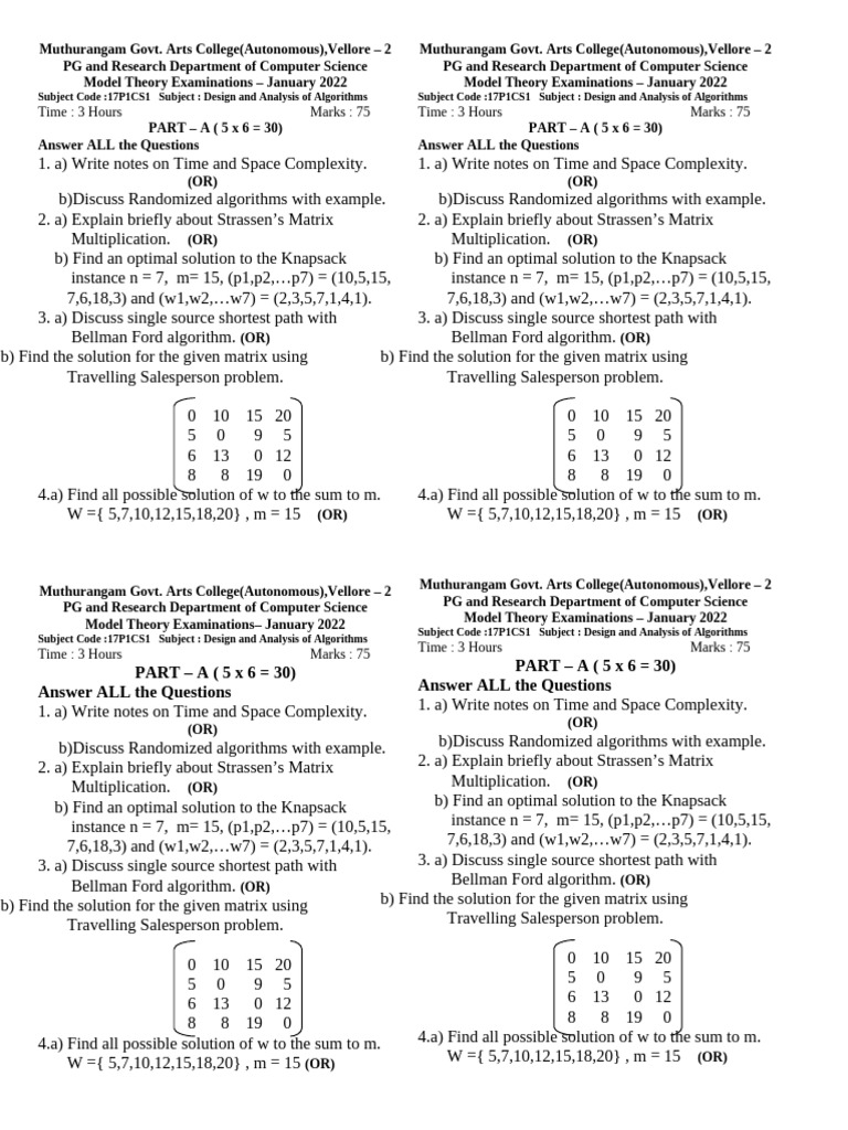 DAA_MODEL_EXAM_QUESTION_20211 | PDF | Dynamic Programming | Algorithms ...
