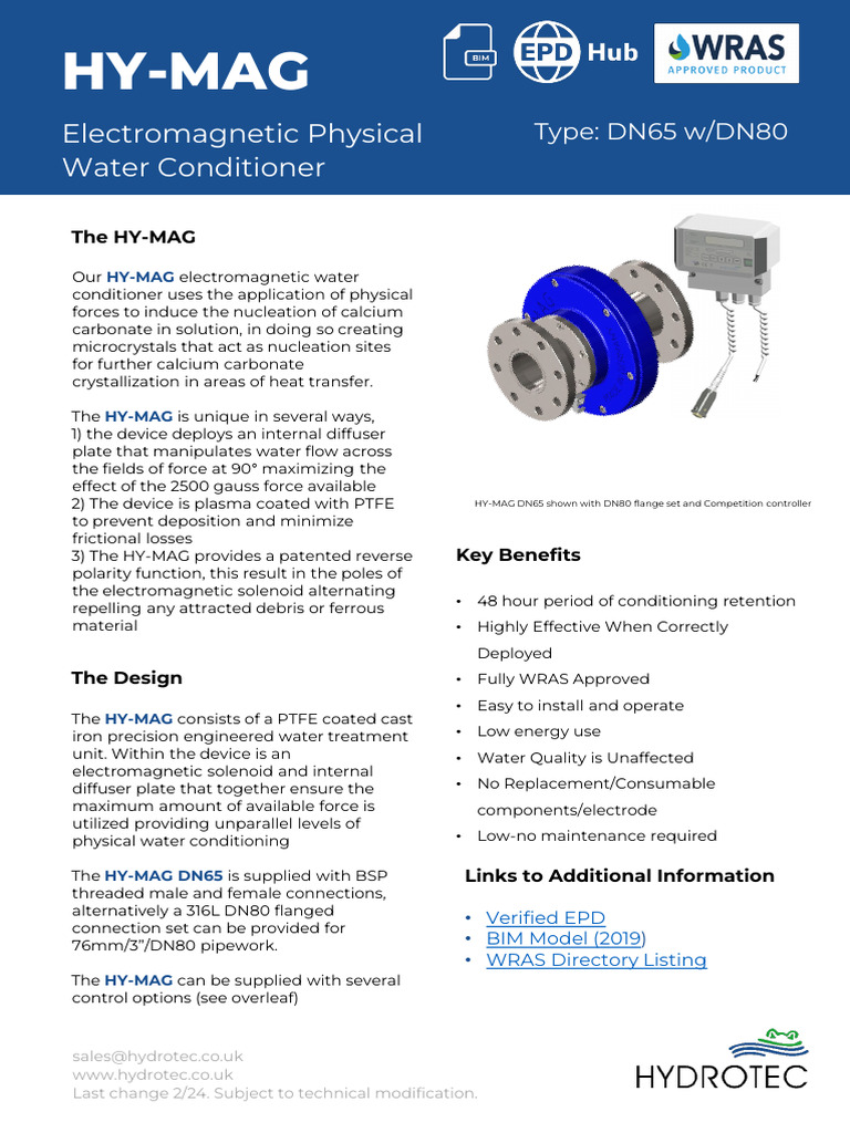 HY-MAG Electromagnetic Water Conditioner | PDF | Water | Water Heating