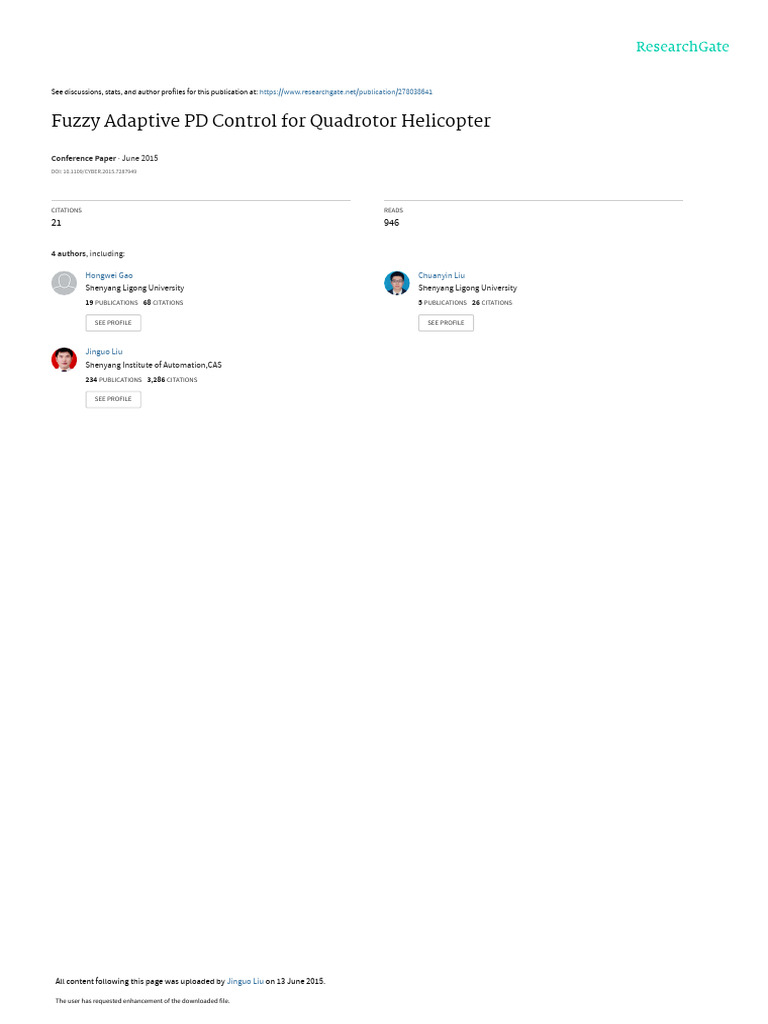 Fuzzy Adaptive PDControlfor Quadrotor Helicopter | PDF | Quadcopter ...