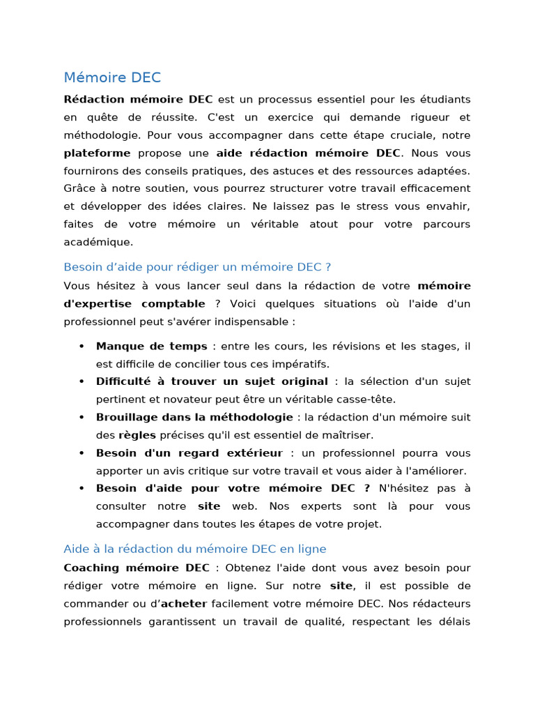 Aide à la rédaction mémoire DEC | PDF | Mémoire