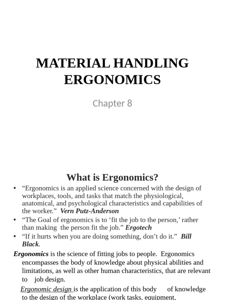 Chapter 8 Materials Handling Ergonomics 1 | PDF | Human Factors And ...