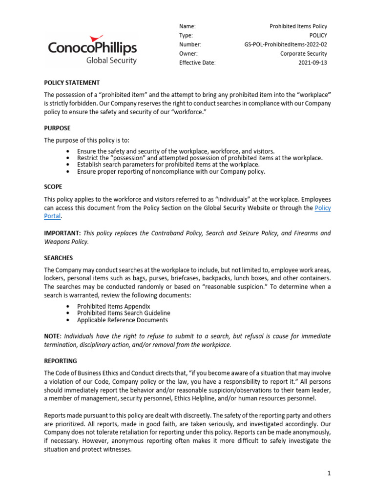 Prohibited Items Policy | PDF | Gun | Gunpowder