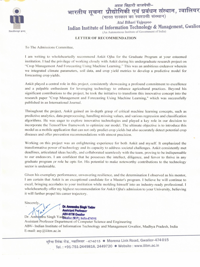 Ankit Ojha LOR | PDF