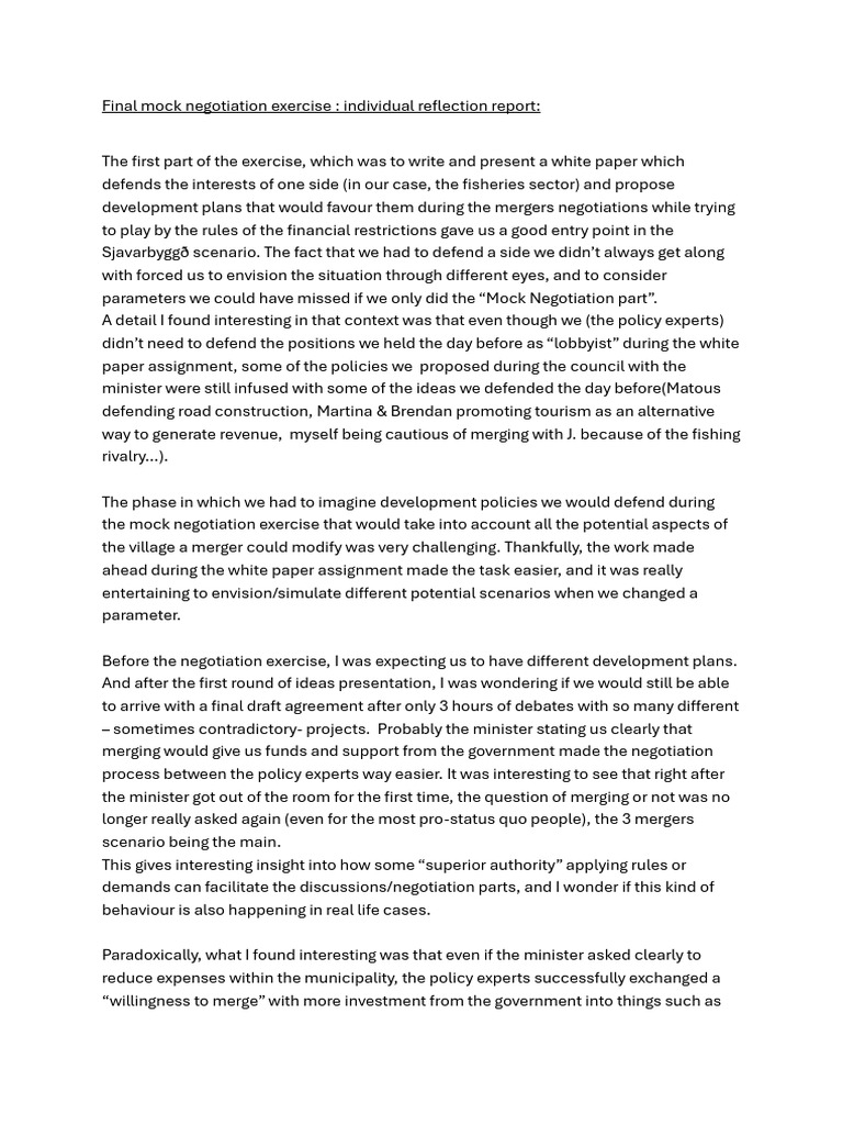 Final Mock Negotiation Exercise | PDF