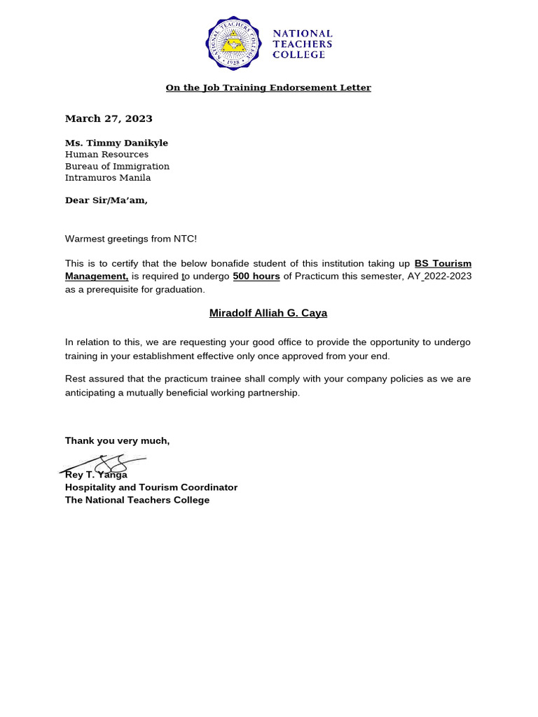 Updated Endorsement Letter1 | PDF