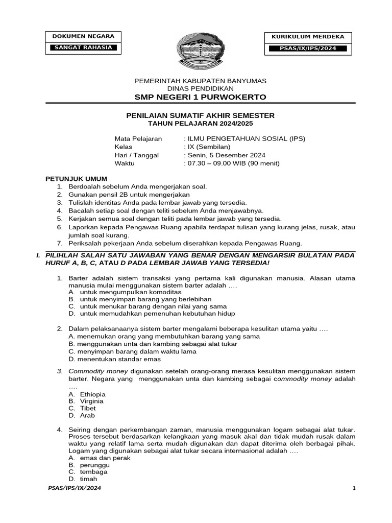NASKAH SOAL PSAS IPS 2024 | PDF