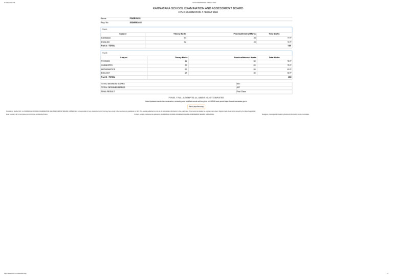 II Puc Examination - 1 Result 2024 | PDF