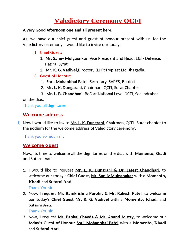 QCFI Valedictory Ceremony | PDF