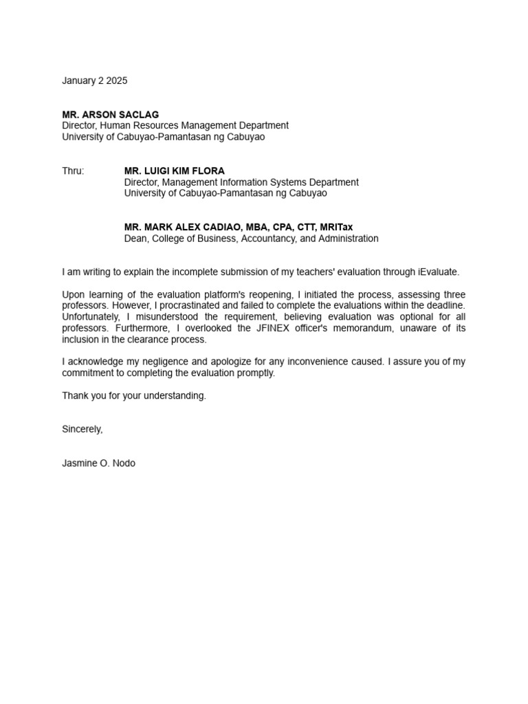 Explanation Letter | PDF