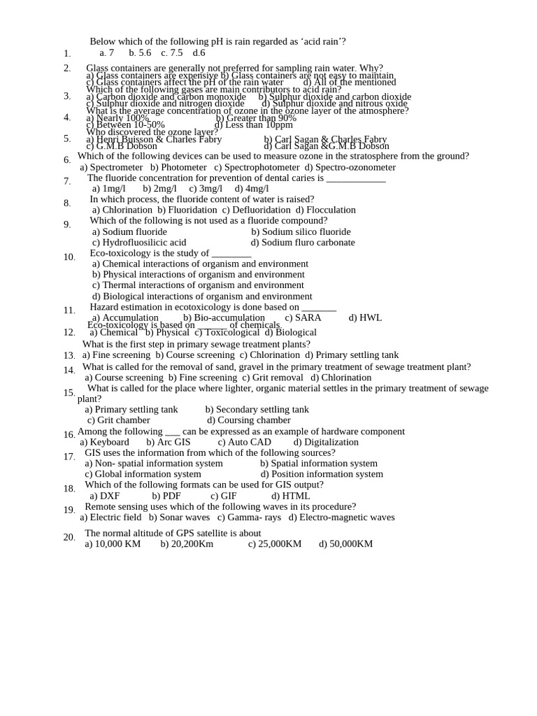 BESK508 ENVI 3-imp questions | PDF | Sewage Treatment | Oxide