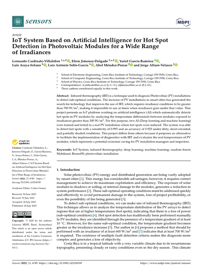 IoT System Based On Artificial Intelligence For Hot Spot | PDF | Photovoltaics | Thermography