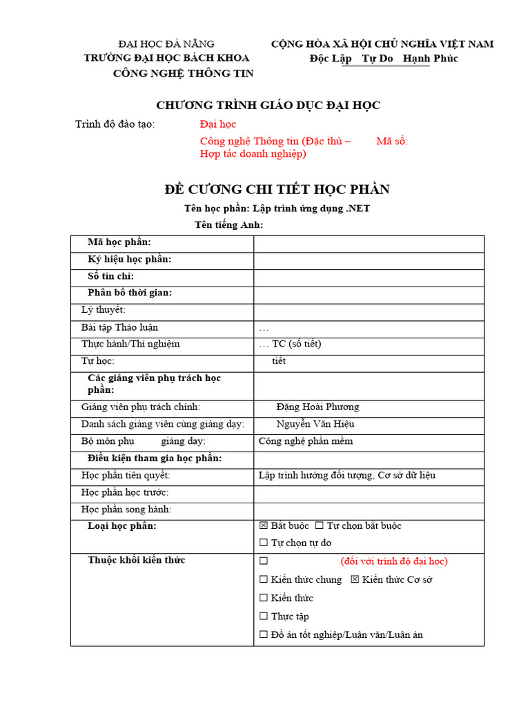 De Cuong Chi Tiet - Lap Trinh .Net-Dac Thu &HTDN | PDF