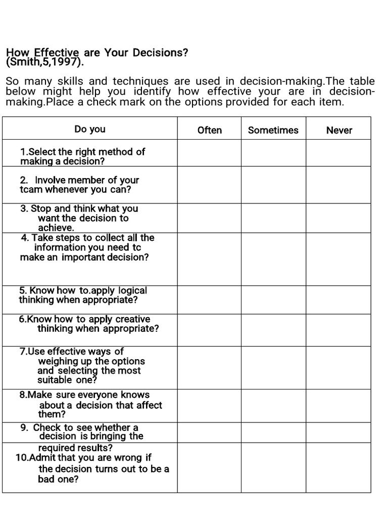 Decision Making Activity LTS | PDF
