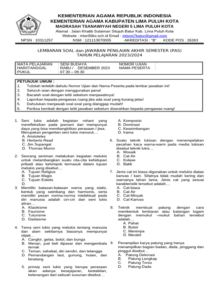 Soal KLS Ix Semester Ganjil 2023 2024-1 | PDF